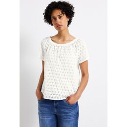 Carmenbluse Street One, Damen, Gr. 42, wei&szlig; (sanftes wei&szlig;), Web, 100% Baumwolle, unifarben, normal normal, Carmenausschnitt, abgesteppt, Blusen, aus reiner Baumwolle