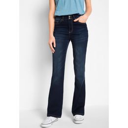 Push-up-Jeans bonprix, Damen, Gr. 40, N-Gr, blau (dunkelblau denim), Obermaterial: 71% Baumwolle, 27% Polyester, 2% Elasthan, regular fit, Jeans, Regular Fit, mit Bequembund, mit Eingrifftaschen