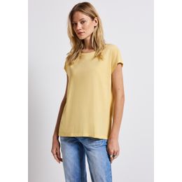 T-Shirt Street One, Damen, Gr. 36, gelb (buttercream gelb), Web, 50% Baumwolle, 50% Modal, unifarben, normal normal, Rundhals, abgesteppt, Shirts T-Shirt, im soften Baumwoll-Mix