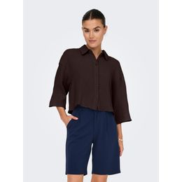 Jacqueline de Yong Hemdbluse JDY "JDYTHEIS LIFE 3/4 CROP SHIRT WVN NOOS", Damen, Gr. L, chocolate torte, Web, Obermaterial: 100% Baumwolle, unifarben, regular fit taillenlang, Blusen Hemdbluse, Baumwolle, regular fit