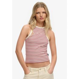 Tanktop Superdry "ESSENTIAL LOGO STR RACER VEST", Damen, Gr. L, desert bone ow, rot stripe, Jersey, Obermaterial: 65% Baumwolle, 30% Polyester, 5% Elasthan, gestreift, regular fit normal, Rundhals, Tops Tanktop