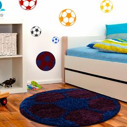Kinderteppich Ayyildiz Teppiche "Fun 6001" Gr. 10, blau (navy), H:30mm &Oslash;:120cm, Kunstfaser, Teppiche, Kinderteppich, robuster Kurzflor, Fussball, Kinderzimmer