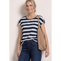 T-Shirt Street One, Damen, Gr. 34, shadowed navy, Stoff, 95% Viskose, 5% Elasthan, gestreift, comfort fit normal, Rundhals, normaler Saum, Shirts T-Shirt, im Streifendesign