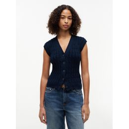 Strickweste Tommy Hilfiger "MID GG CABLE VEST CARDI", Damen, Gr. L (42/44), schwarz night navy, Strick, Obermaterial: 100% Baumwolle, unifarben, regular fit normal, V-Ausschnitt, Westen Strickweste, Baumwolle, mit Zopfstrickmuster