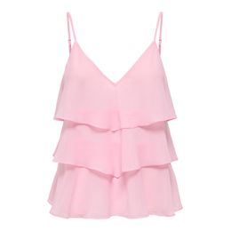 Tr&auml;gertop Only "ONLLINN LIFE FLOUNCE SINGLET WVN NOOS", Damen, Gr. L, romance rose, Web, Obermaterial: 100% Polyester, unifarben, regular fit normal, V-Ausschnitt, Tops Tr&auml;gertop, Kunstfaser, regular fit