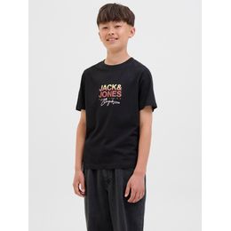 Jack & Jones T-Shirt JACK & JONES JUNIOR "JORCANGGU mit Druck und angenehmem Tragegef&uuml;hl", Jungen, Gr. 128, schwarz, Single Jersey, Obermaterial: 100% Baumwolle, bedruckt, normal normal, Rundhals, Shirts T-Shirt, bedruckt, modisch, regular fit, Single Jersey, Rundhals