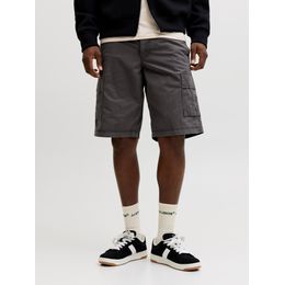 Jack & Jones Cargoshorts JACK & JONES "JPSTCOLE MATTY CARGO SHORT MID", Herren, Gr. L, N-Gr, asphalt, Web, Obermaterial: 100% Baumwolle, unifarben, relaxed fit knielang, Hosen