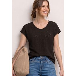 T-Shirt Street One, Damen, Gr. 34, espresso braun, Web, 97% Baumwolle, 3% Elasthan, gemustert, comfort fit normal, V-Ausschnitt, normaler Saum, Shirts T-Shirt, mit Strukturmix