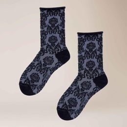 Socken Kunert "Socke Floral Citynight", Damen, Gr. 35-38, blau (night, blau 1546), Obermaterial: 87% Baumwolle CO. 10% Polyamid PA. 3% Elasthan EL., Socken Socken