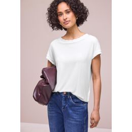 T-Shirt Street One, Damen, Gr. 34, sanftes wei&szlig;, Stoff, 95% Viskose, 5% Elasthan, unifarben, normal normal, U-Boot-Ausschnitt, abgesteppt, Shirts T-Shirt, mit U-Boot-Ausschnitt