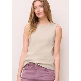 Ripptanktop STREET ONE STUDIO, Damen, Gr. 34, stone sand, Web, 95% Baumwolle, 5% Elasthan, unifarben, comfort fit normal, Rundhals, abgesteppt, Tops, mit Rundhalsausschnitt