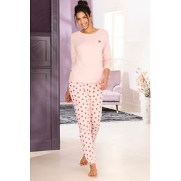 Pyjama Vivance Dreams, Damen, Gr. 44/46, rosa, gemustert, Single Jersey, Obermaterial: 100% Baumwolle, gemustert, Basic lang, Rundhals, Homewear-Sets Pyjama, mit s&uuml;&szlig;em Herzmuster