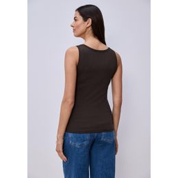 Tanktop Street One "Style Anni", Damen, Gr. 46, espresso braun, Jersey, Obermaterial: 48% Baumwolle, 48% Modal, 4% Elasthan, regular fit taillenbedeckt, Rundhals, Tops Tanktop