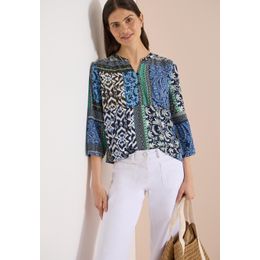 Klassische Bluse Cecil, Damen, Gr. XL (44), universal blau, Stoff, 100% Viskose, gemustert, klassisch normal, Rundhals, R&uuml;schen, Blusen Bluse, mit 3/4 &Auml;rmeln