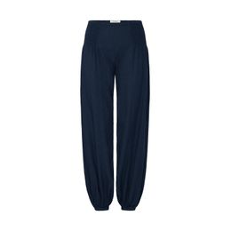 Loungehose oxmo "Loungehose OXNInna Linen Mix Relaxed Fit", Damen, Gr. L, N-Gr, blau (schwarz sapphire), Obermaterial: 80% Viskose LENZING LenzingCV. 20% Leinen LI., Hosen Loungehose