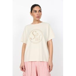 Kurzarmshirt soyaconcept "SC-BANU 301", Damen, Gr. L, cream, Jersey, Obermaterial: 48% Modal, 48% Polyester, 4% Elasthan, bedruckt, normal, Rundhals, Shirts, Viskosemischung