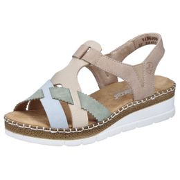 Sandale Rieker, Damen, Gr. 36, beige multi, Lederimitat, mehrfarbig, Schuhe Sandale, Sommerschuh, Keilsandalette, Schlupfschuh mit Gummizug