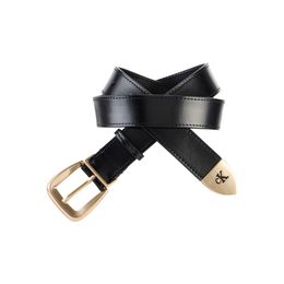 Lederg&uuml;rtel Calvin Klein "HW END TIP BUCKLE BELT 30MM", Damen, Gr. 75, schwarz, antique light gold, Rindsleder, unifarben, G&uuml;rtel Lederg&uuml;rtel, Regular fit und gr&ouml;&szlig;enverstellbar