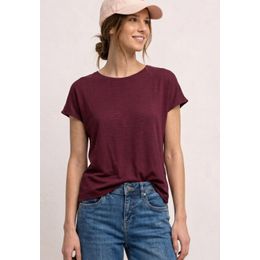 T-Shirt Street One, Damen, Gr. 34, truffle rot, Stoff, 95% Viskose, 5% Elasthan, unifarben, comfort fit normal, Rundhals, abgesteppt, Shirts T-Shirt, mit Rundhalsausschnitt