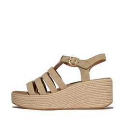 Keilsandalette fitflop "PLATFFORMS ESPADR. SUEDE FISHERMAN WEDGE SANDALS", Damen, Gr. 37, beige, Veloursleder, Schuhe, Plateau, Sandale, Sommerschuh mit verstellbaren Riemchen