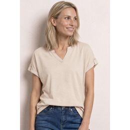 T-Shirt Street One, Damen, Gr. 34, clay sand, Web, 50% Baumwolle, 50% Modal, unifarben, normal normal, Rundhals, B&uuml;ndchen, Shirts T-Shirt, mit geschlitztem Rundhalsausschnitt