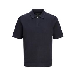 Jack & Jones Polokragenpullover JACK & JONES "JPRBLAMILANO SPRING KNIT ZIP POLO SS SN", Damen, Gr. L, night sky, Strick, Obermaterial: 83% Baumwolle, 17% Polyester, unifarben, normal, Rundhals, B&uuml;ndchen, Pullover, Baumwollmischung