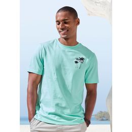 Beach Time T-Shirt BEACHTIME "mit gro&szlig;em R&uuml;ckenprint", Herren, Gr. L (52/54), gr&uuml;n (mint), Single Jersey, Obermaterial: 100% Baumwolle, bedruckt, regular fit, Rundhals, abgesteppte Kante, Shirts T-Shirt, Regular-Fit, mit Print vorn und hinten