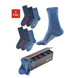Socken Bench., Damen, Gr. 35-38, blau (jeans, meliert), Baumwolle, Elasthan, Polyamid, unifarben, elastisch, Socken Socken-Set Socken Unterw&auml;sche Str&uuml;mpfe Lange Socke Multipacks Sockenbox, in der praktischen Box mit verschiedenfarbigen Logos