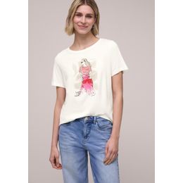 T-Shirt Street One, Damen, Gr. 38, sanftes wei&szlig;, Stoff, 50% Modal, 50% Baumwolle, bedruckt, comfort fit normal, Rundhals, normaler Saum, Shirts T-Shirt, mit Frontprint