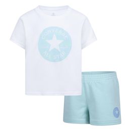T-Shirt & Shorts Converse "CNVG FLORAL TEE & SHORT SET", M&auml;dchen, Gr. 4, light dew, Obermaterial: 60% Baumwolle, 40% Polyester, KOB Set-Artikel, zweiteilig, f&uuml;r Kinder