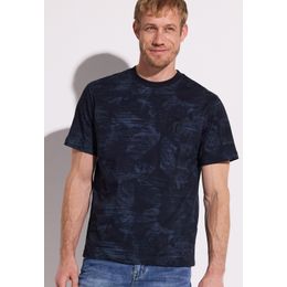 T-Shirt Street One MEN, Damen, Gr. L (42), schwarz ink blau, Web, 100% Baumwolle, gemustert, comfort fit normal, Rundhals, normaler Saum, Shirts T-Shirt, mit allover Print
