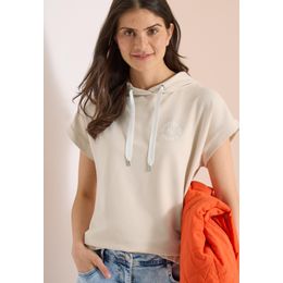 Kapuzenshirt Cecil, Damen, Gr. L (42), pearl beige, Web, 48% Baumwolle, 48% Modal, 4% Elasthan, unifarben, comfort fit normal, ohne Ausschnitt, B&uuml;ndchen, Shirts Kapuzenshirt, mit Kapuze mit Tunnelzugband