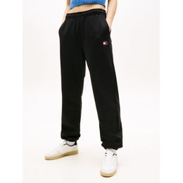 Sweathose Tommy Jeans "TJW BADGE SWEATPANT", Damen, Gr. XL (42), N-Gr, schwarz, Web, Obermaterial: 100% Baumwolle, Hosen Sweathose, Relaxed Fit mit Elastikbund am Bein