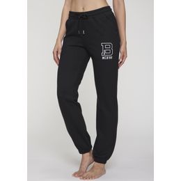 Jogginghose BENCH. LOUNGEWEAR, Damen, Gr. 32/34, N-Gr, schwarz, angeraute Sweatware, Obermaterial: 60% Baumwolle, 40% Polyester, unifarben, Basic, lang, Hosen Jogginghose, in Sweatware, innen leicht angeraut