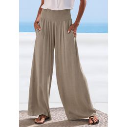 Leinenhose French Connection, Damen, Gr. 32/34, N-Gr, khaki, Web, Obermaterial: 80% Viskose, 20% Leinen, unifarben, Basic, figurumspielend lang, Hosen, mit gerafftem Bund, weite Palazzohose f&uuml;r den Sommer