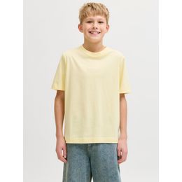 Jack & Jones T-Shirt JACK & JONES JUNIOR "JORNORREBRO EMB TEE SS CN NOOS JNR", Jungen, Gr. 140, pastel gelb, Single Jersey, Obermaterial: 100% Baumwolle, bedruckt, relaxed fit normal, Rundhals, Shirts T-Shirt, Baumwolle, relaxed fit, Kurzarm