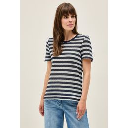 T-Shirt Cecil, Damen, Gr. L (42), urban navy blau, Web, 60% Baumwolle, 40% Polyester, gestreift, normal normal, Rundhals, abgesteppt, Shirts T-Shirt, im soften Baumwoll-Mix