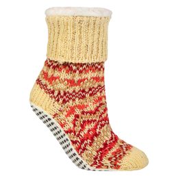 ELLE 1 Paar Damen Chunky Fair Isle Mokassinsocken mit rutschfester Sohle - Warme Wintersocken