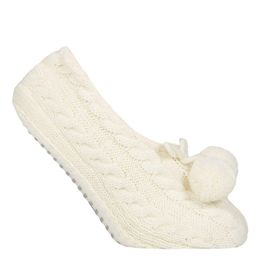 ELLE 1 Paar Damen Kabelstrick Mokassin-Booties - Warme Weiche Gem&uuml;tliche Hausschuhe
