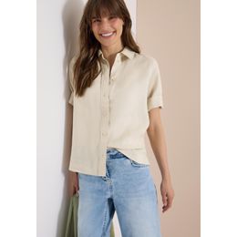 Kurzarmbluse Cecil, Damen, Gr. XL (44), macadamia beige, Web, 100% Leinen, unifarben, klassisch normal, V-Ausschnitt, abgesteppt, Blusen, aus Leinen