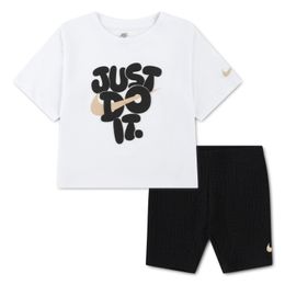 T-Shirt & Shorts Nike Sportswear "NKG BOLD PLAY BIKE SHORT SET", M&auml;dchen, Gr. 104, schwarz, Obermaterial: 60% Polyester, 40% Baumwolle. Obermaterial Hose: 96% Polyester, 4% Elasthan, KOB Set-Artikel, f&uuml;r Children, f&uuml;r sportliche Aktivit&auml;ten