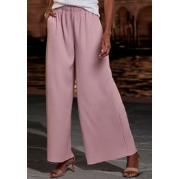 Schlupfhose Lascana, Damen, Gr. 32/34, N-Gr, mauve, Obermaterial: 95% Polyester, 5% Elasthan, unifarben, Basic, sehr weit, Hosen Schlupfhose, in weiter Form, mit Plisseefalten