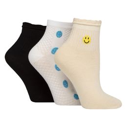 ELLE 3er-Pack Damen Rippstrick Fu&szlig;socken mit R&uuml;sche - Weiche, stilvolle Alltagsanpassung