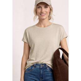 T-Shirt Street One, Damen, Gr. 34, moonstone sand, Stoff, 95% Viskose, 5% Elasthan, unifarben, comfort fit normal, Rundhals, abgesteppt, Shirts T-Shirt, mit Rundhalsausschnitt