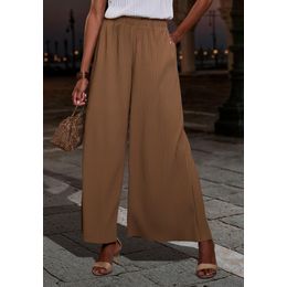 Schlupfhose Lascana, Damen, Gr. 32/34, N-Gr, taupe, Obermaterial: 95% Polyester, 5% Elasthan, unifarben, Basic, sehr weit, Hosen Schlupfhose, in weiter Form, mit Plisseefalten