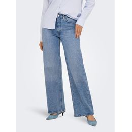 High-waist-Jeans Only "ONLJUICY HW RHINESTONE WIDE REA365 DNM", Damen, Gr. 27, L&auml;nge 32, medium blau denim detail:rhinestones, Denim/Jeans, Obermaterial: 99% Baumwolle, 1% Elasthan, Glitzermuster, unifarben, lang, Jeans High-Waist-Jeans, Baumwollmischung, Pailletten-Details, high waist, wide fit