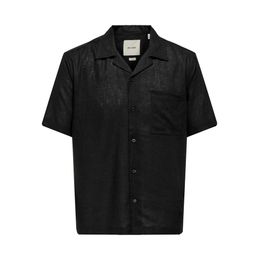 Only & Sons Kurzarmhemd ONLY & SONS "ONSLAURENCE RLX RESOR SS LINENBLEND NOOS", Herren, Gr. M, N-Gr, schwarz (meteorite), Web, Obermaterial: 55% Leinen, 45% Viskose, unifarben, relaxed fit normal, Hemden