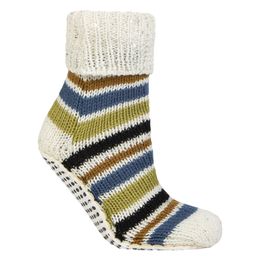 ELLE 1 Paar Damen Chunky Fair Isle Mokassinsocken mit Grip - Warme Wintersocken