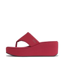 Zehentrenner fitflop "PLATFFORMS WEDGE", Damen, Gr. 36, rot, Textil, unifarben, Schuhe Zehentrenner, Keilsandale, Plateauschuh, Dianette mit gepaddeter Bandage