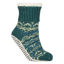 ELLE 1 Paar Damen Chunky Fair Isle Mokassin Grip Socken - Warme Winterhaussocken